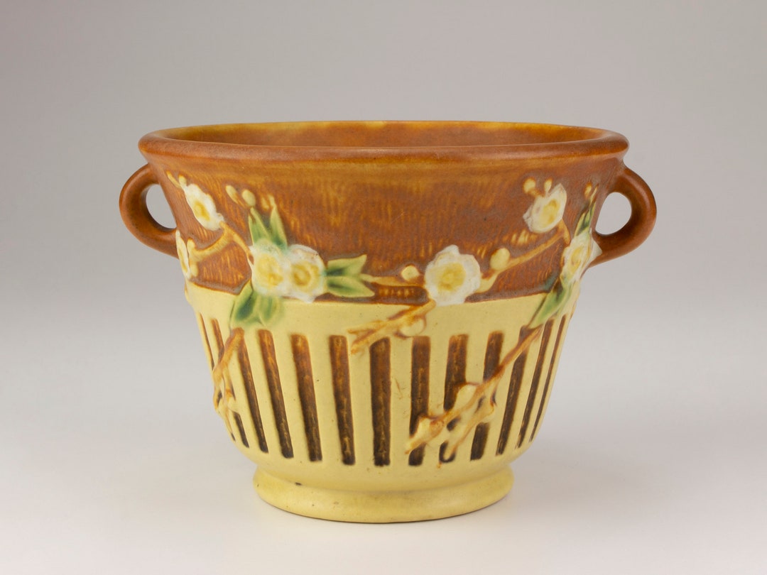 Roseville Pottery Cherry Blossom Flower Pot Bowl, Shape 239-5, Brown - Etsy