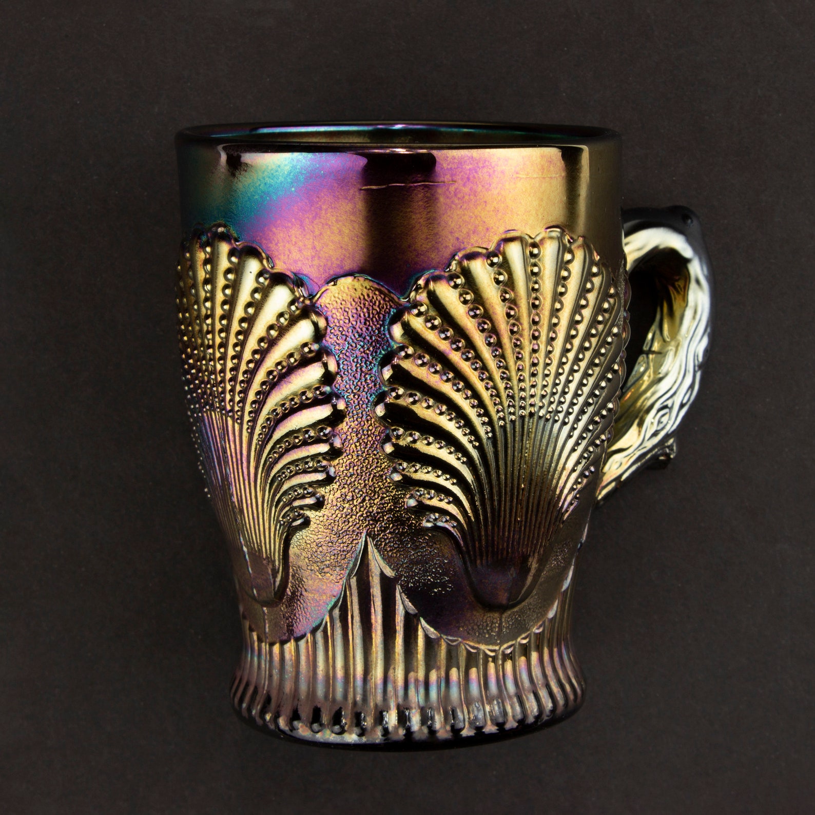 Dugan-diamond Beaded Shell Carnival Glass Mug Purple/amethyst - Etsy