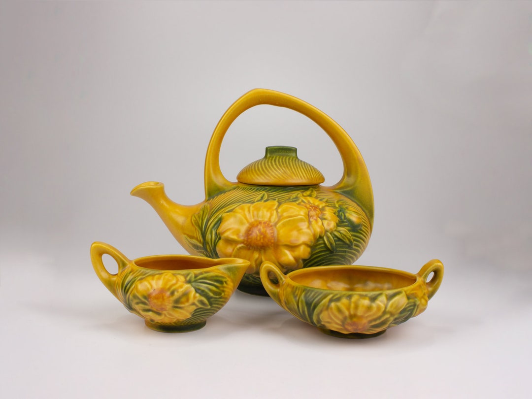 Roseville Pottery Peony Tea Set, Shape 3 Set, Yellow - Etsy