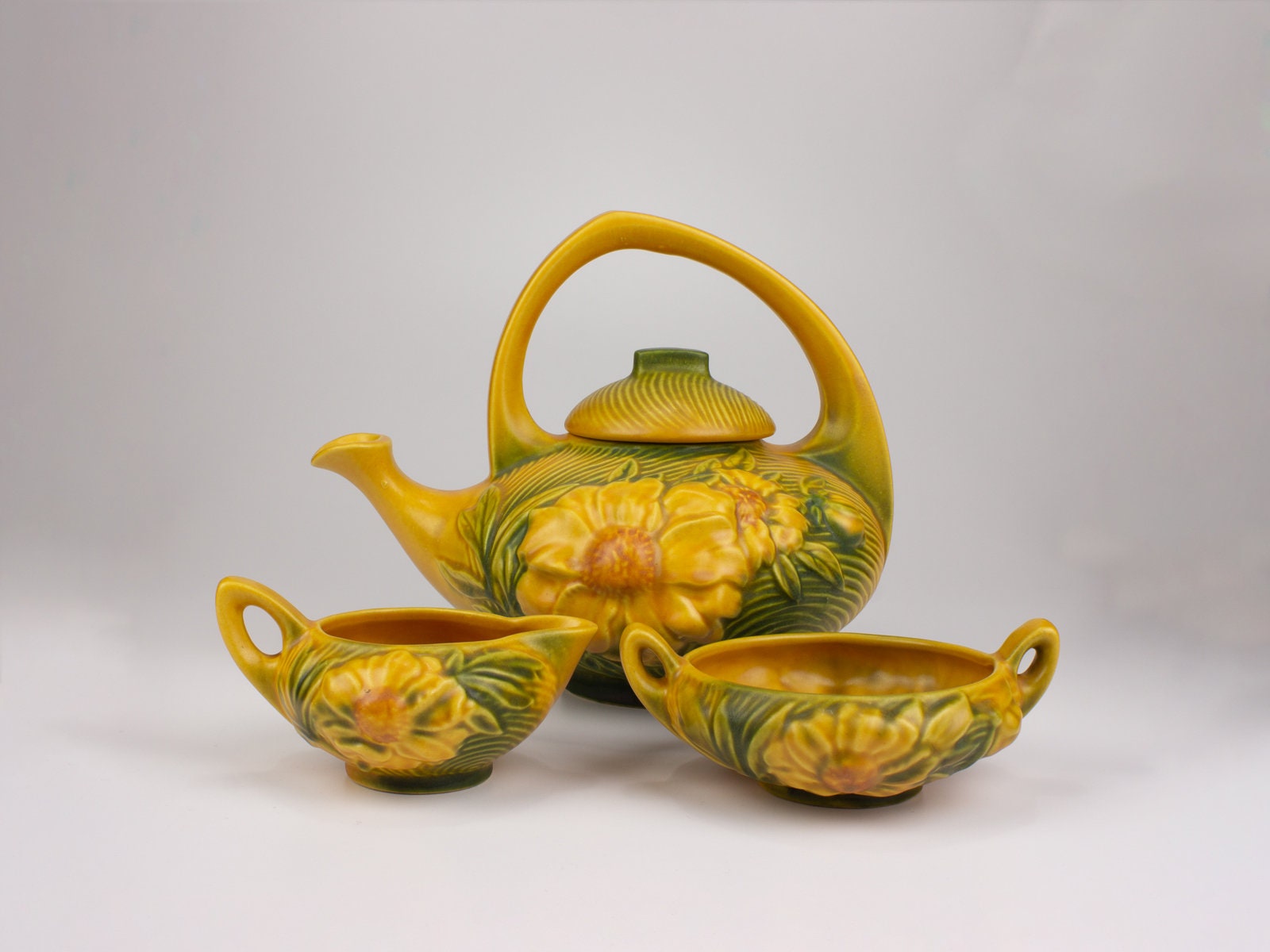 Roseville Pottery Peony Tea Set Shape 3 Set Yellow - Etsy