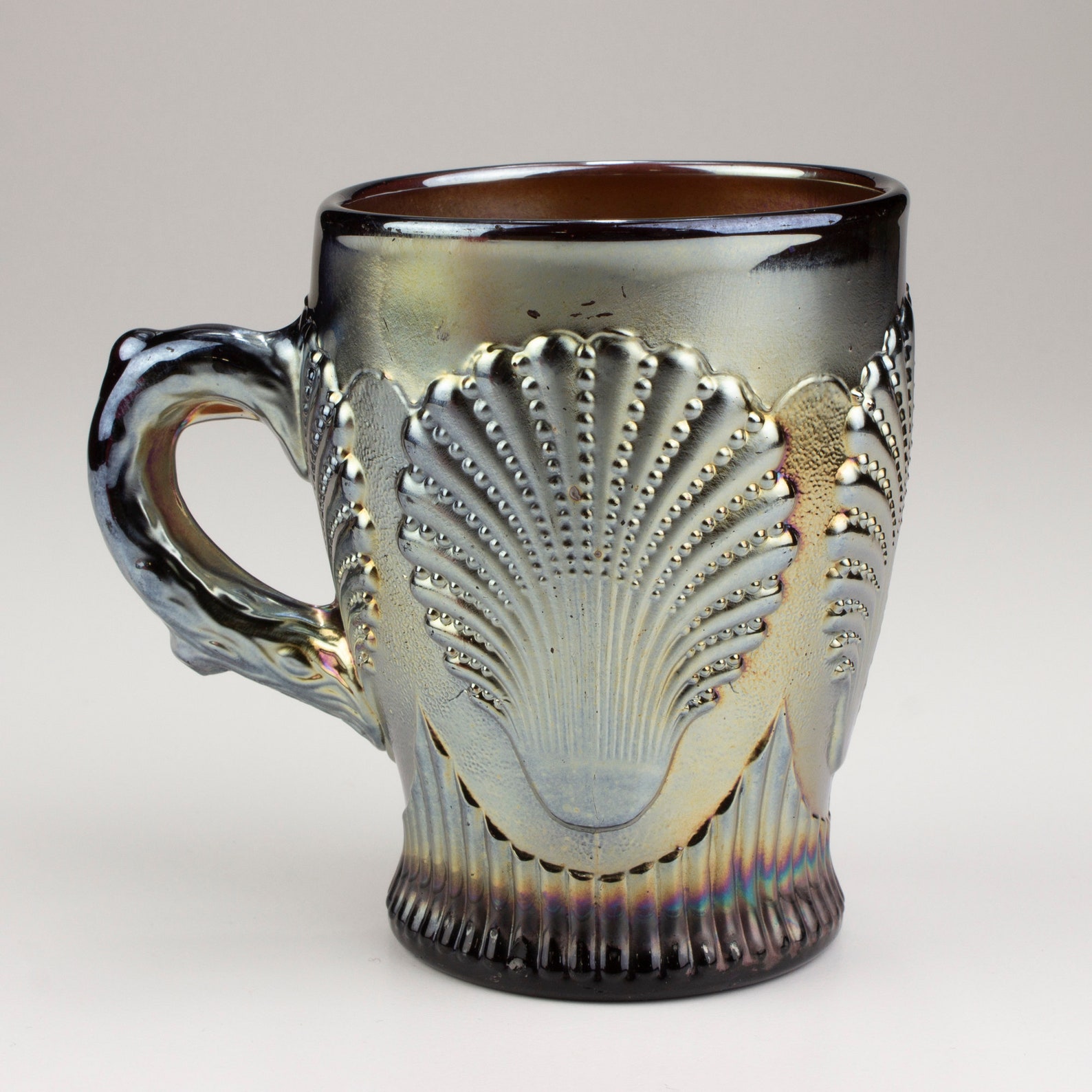 Dugan-diamond Beaded Shell Carnival Glass Mug, Purple/amethyst 1537 - Etsy