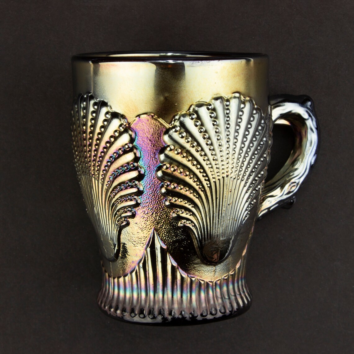 Dugan-diamond Beaded Shell Carnival Glass Mug, Purple/amethyst 1537 - Etsy