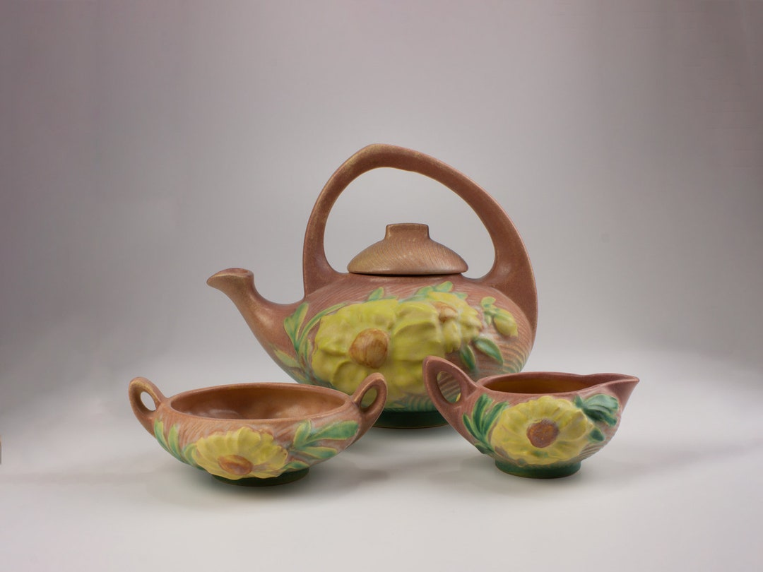 Roseville Pottery Peony Tea Set, Shape 3 Set, Coral Pink - Etsy