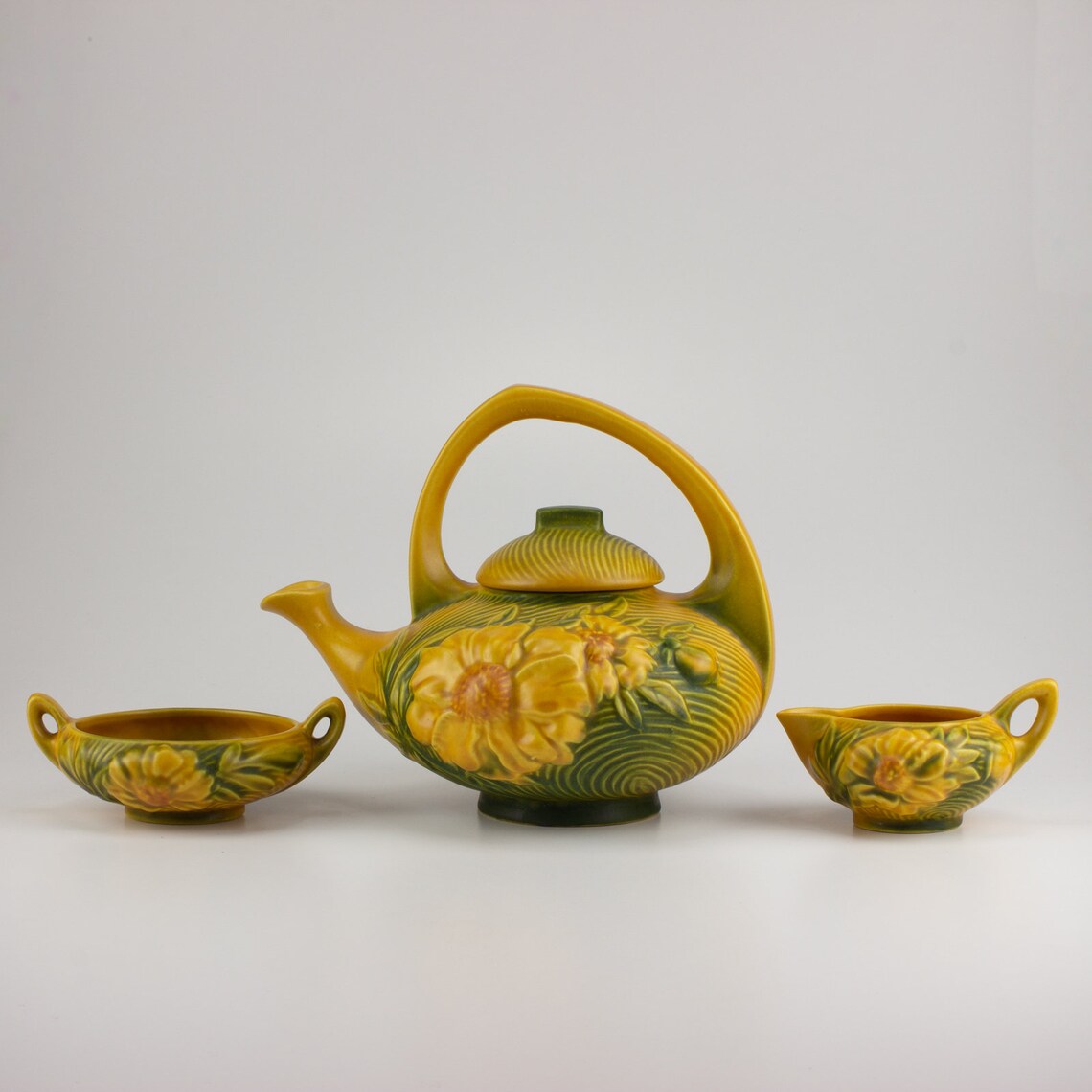 Roseville Pottery Peony Tea Set Shape 3 Set Yellow - Etsy
