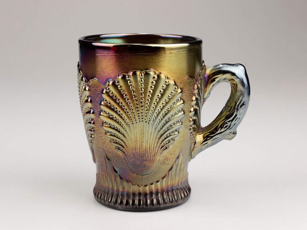 Dugan-diamond Beaded Shell Carnival Glass Mug, Purple/amethyst 1535 - Etsy