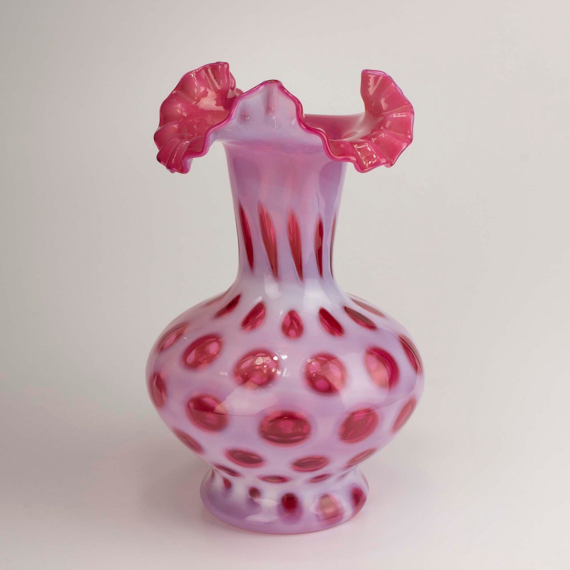 Fenton Coin Dot 10.5 Cranberry Opalescent Glass Double | Etsy