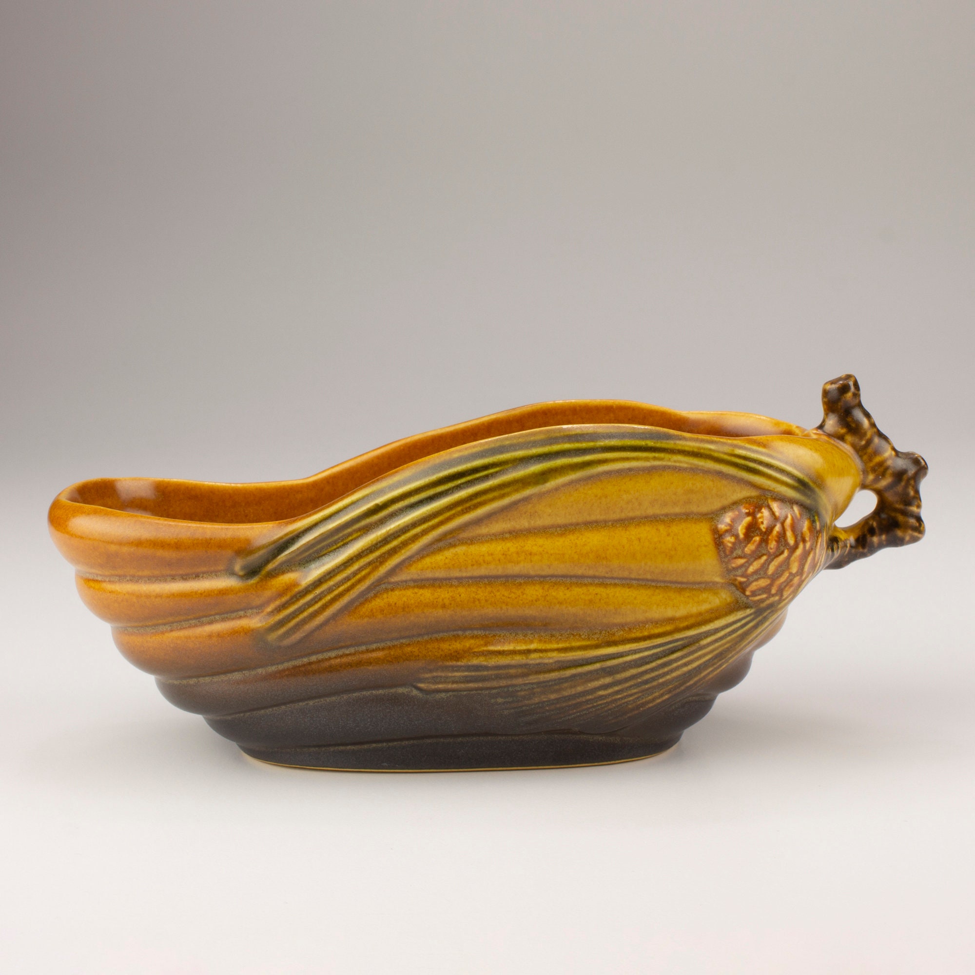 Roseville Vintage Pottery Pine Cone Boat Shape 455-6 Brown - Etsy