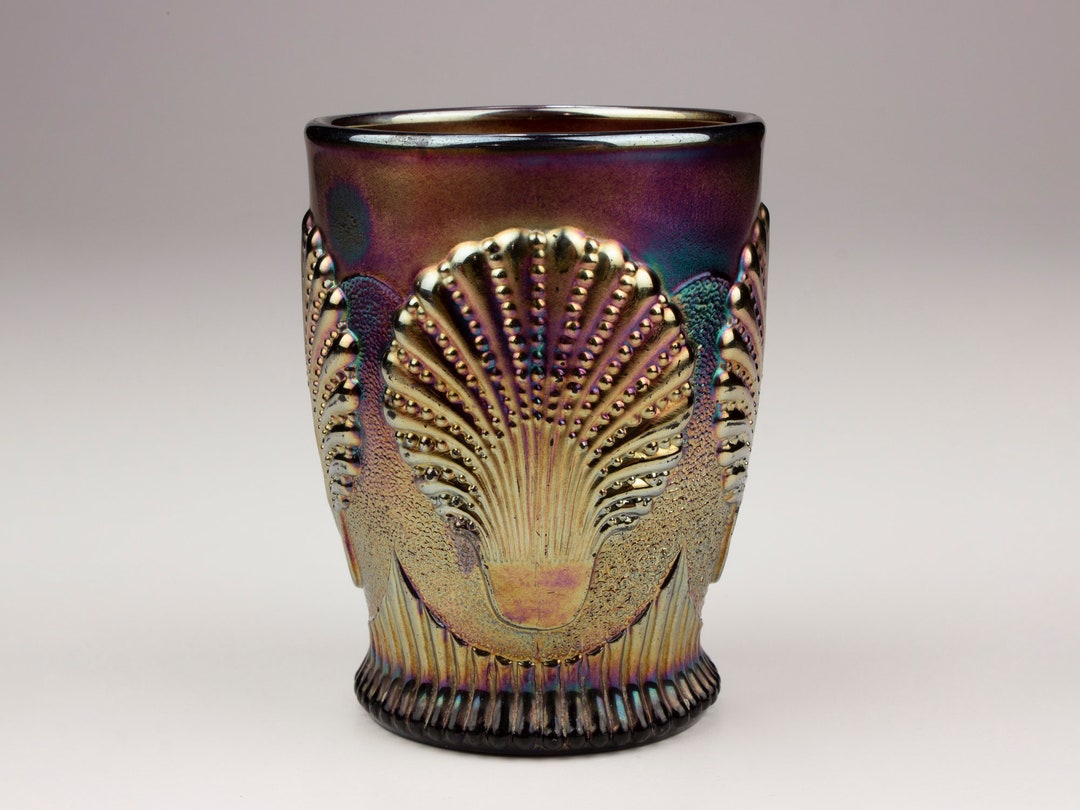 Dugan-diamond Antique Beaded Shell Carnival Glass Tumbler, Purple ...