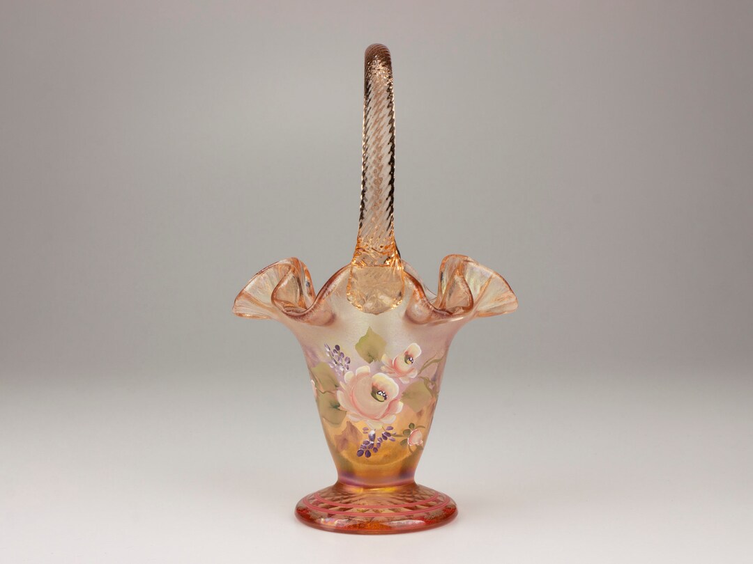 Fenton Stretch Glass Basket, Shape 4775, Iridescent Sunset/princess ...