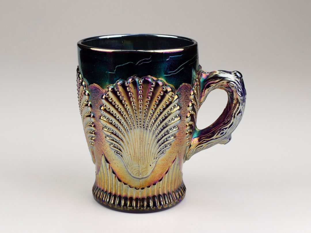 Dugan-diamond Beaded Shell Carnival Glass Mug, Blue 1534 - Etsy