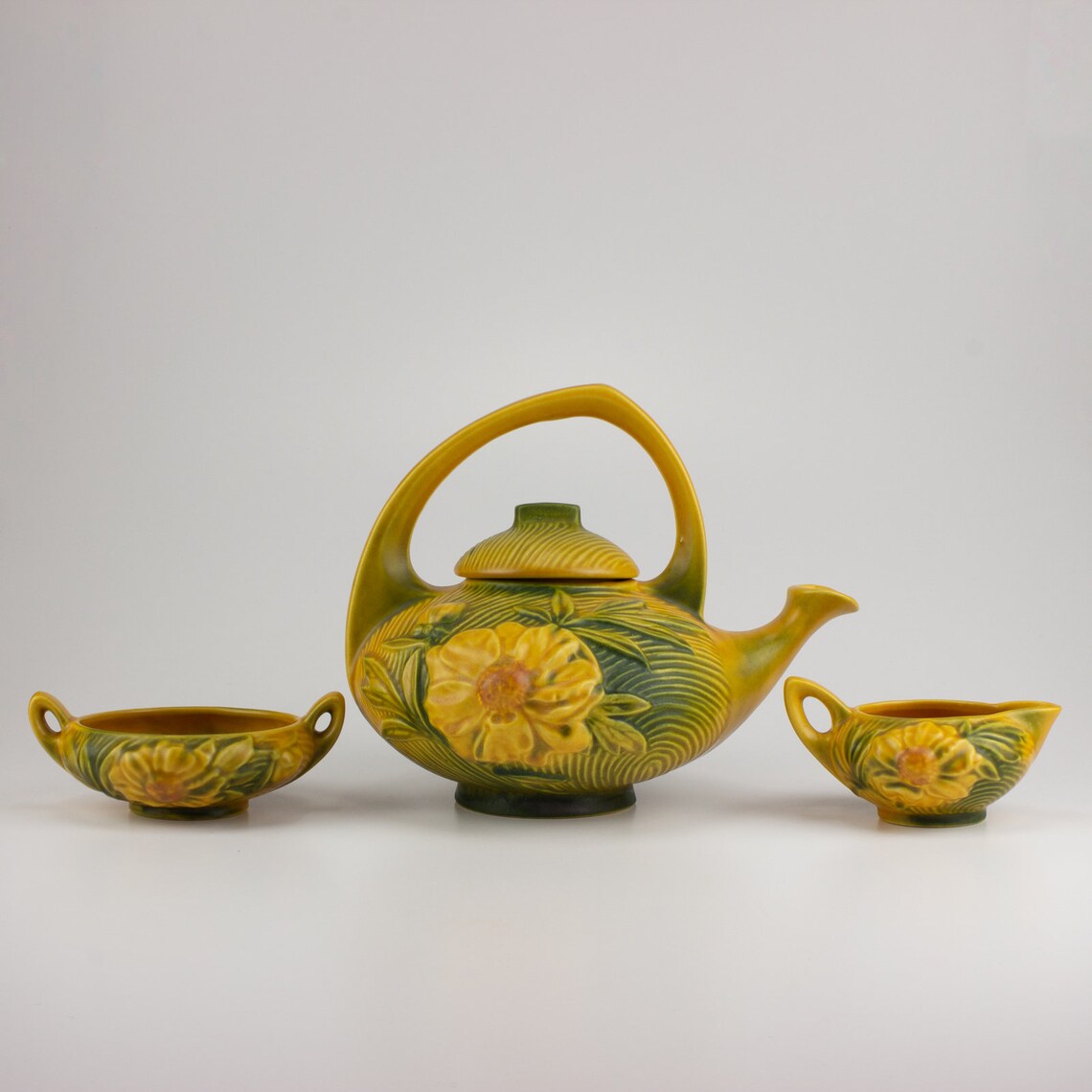 Roseville Pottery Peony Tea Set Shape 3 Set Yellow - Etsy