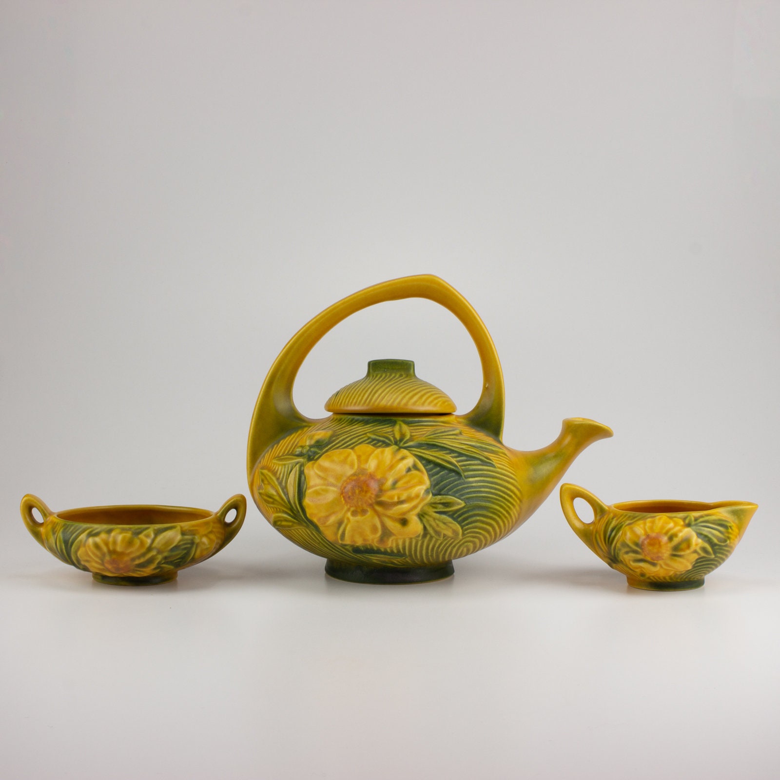 Roseville Pottery Peony Tea Set Shape 3 Set Yellow - Etsy