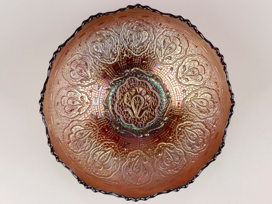 Fenton Persian Medallion Antique Carnival Glass Medium Bowl, Amethyst ...