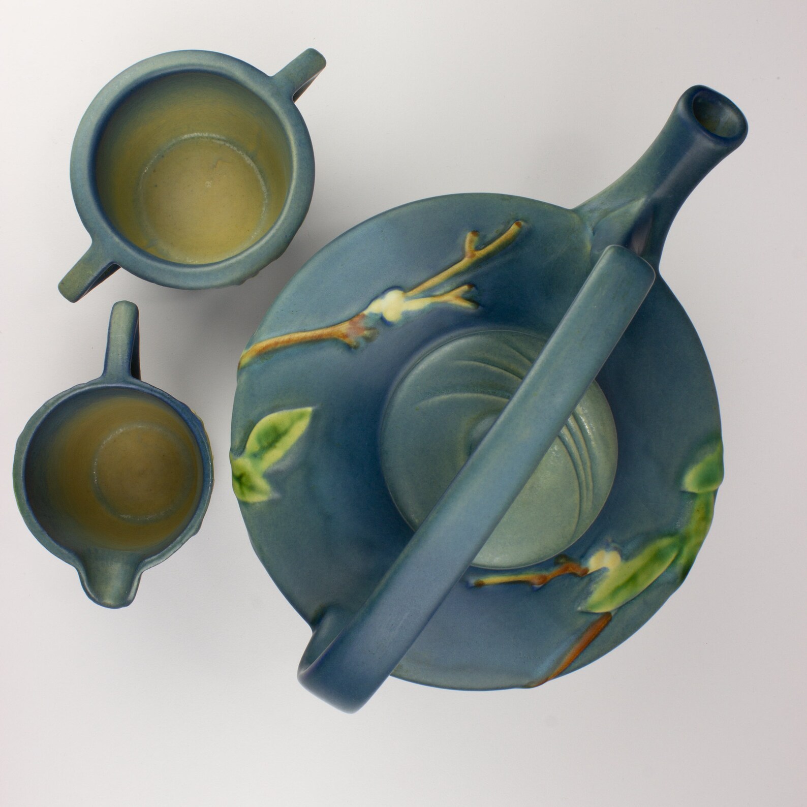 Roseville Pottery Snowberry Tea Set, Shapes 1T, 1C & 1S, Persian Blue ...