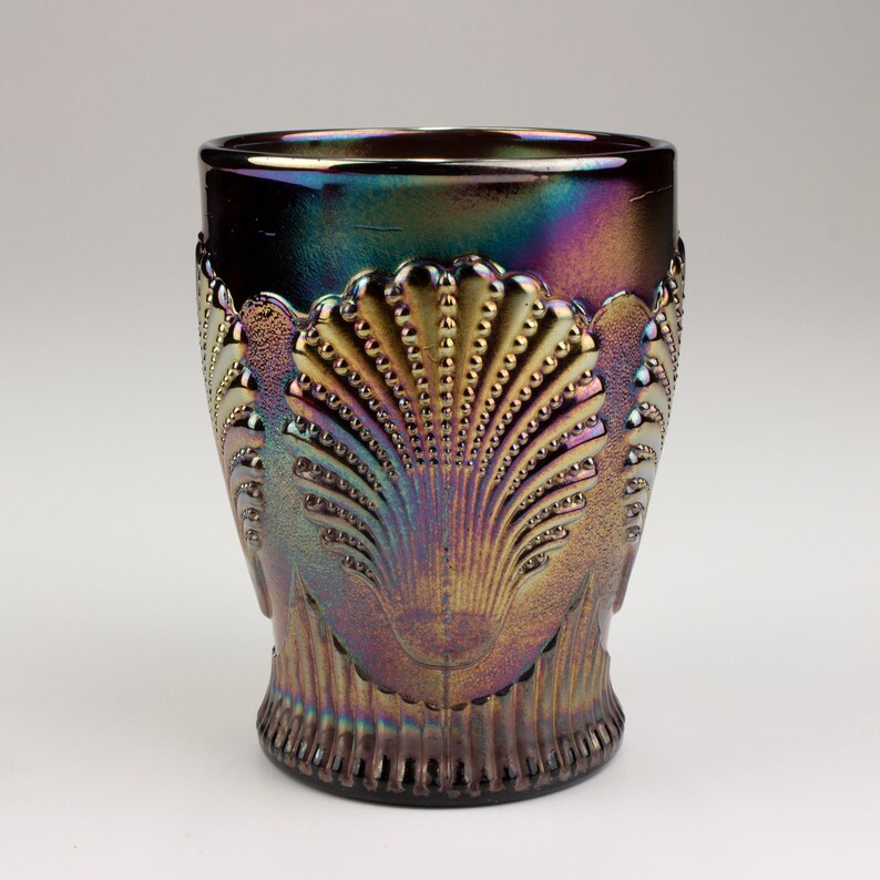 Dugan-diamond Beaded Shell Carnival Glass Mug Purple/amethyst - Etsy