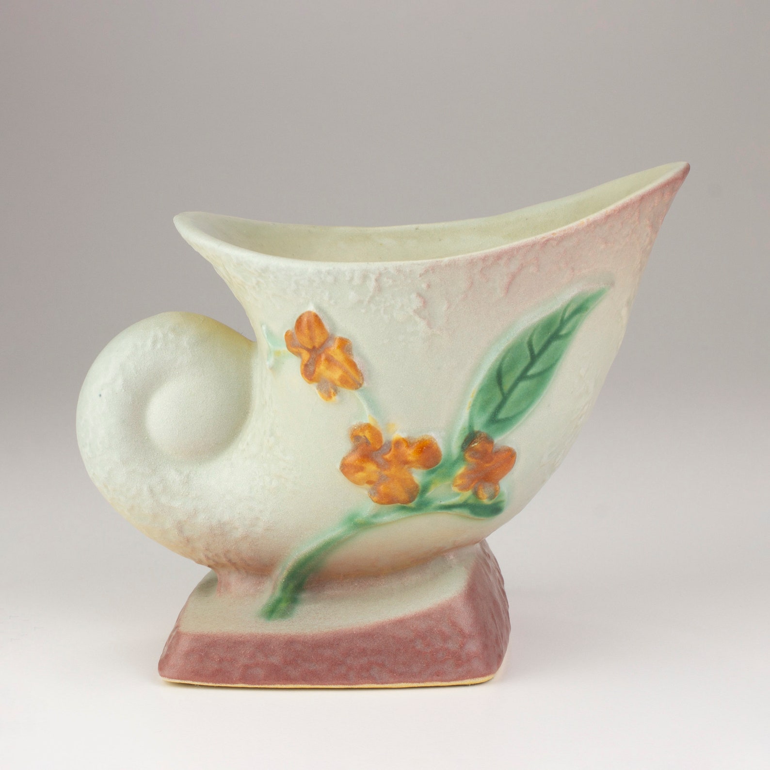 Roseville Pottery Bittersweet Cornucopia Vase, Shape 857-4, Dawn Grey ...