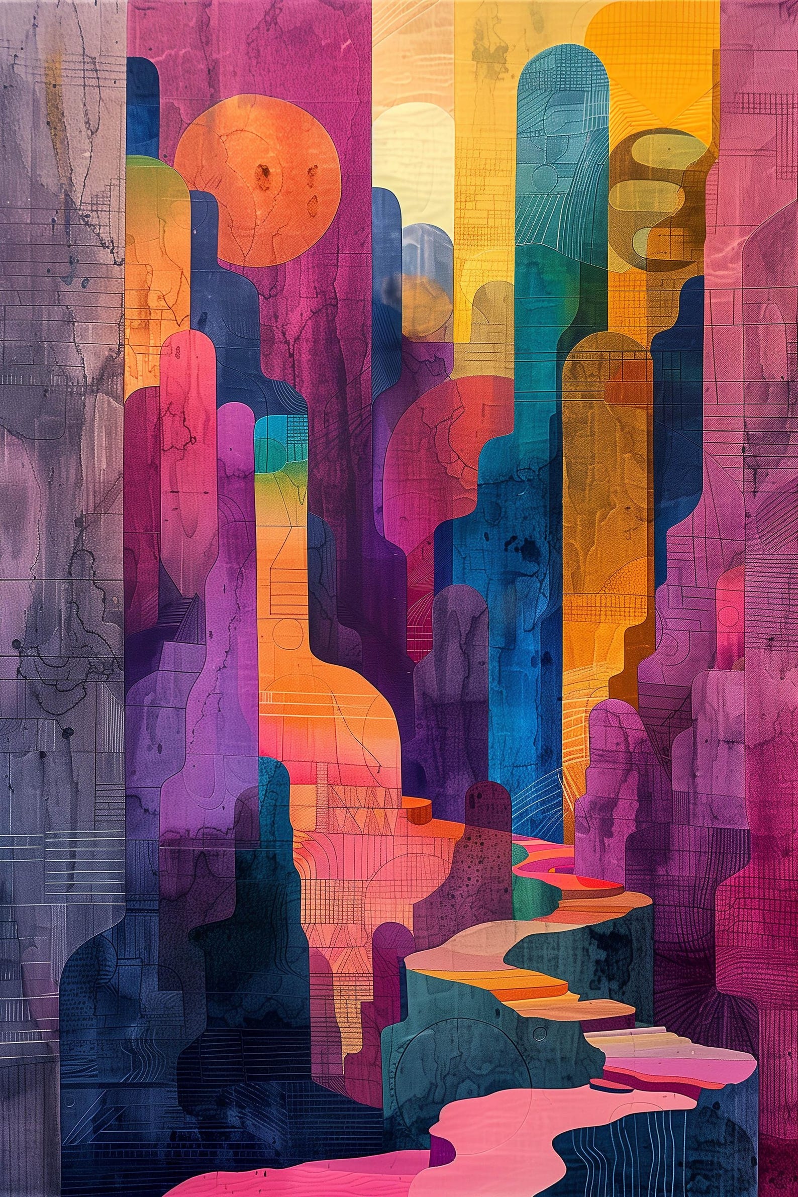 Colorful Abstract Path to Valley Digital Downloadable Wall Art - Etsy