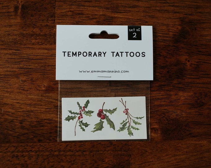 Mistletoe & Holly Temporary Tattoo Set | Christmas Tattoos - Etsy