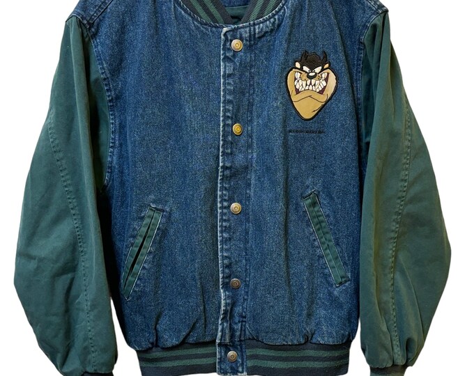 Vintage 1993 Genus Brand Taz Tasmanian Devil Denim Bomber Jacket Size ...