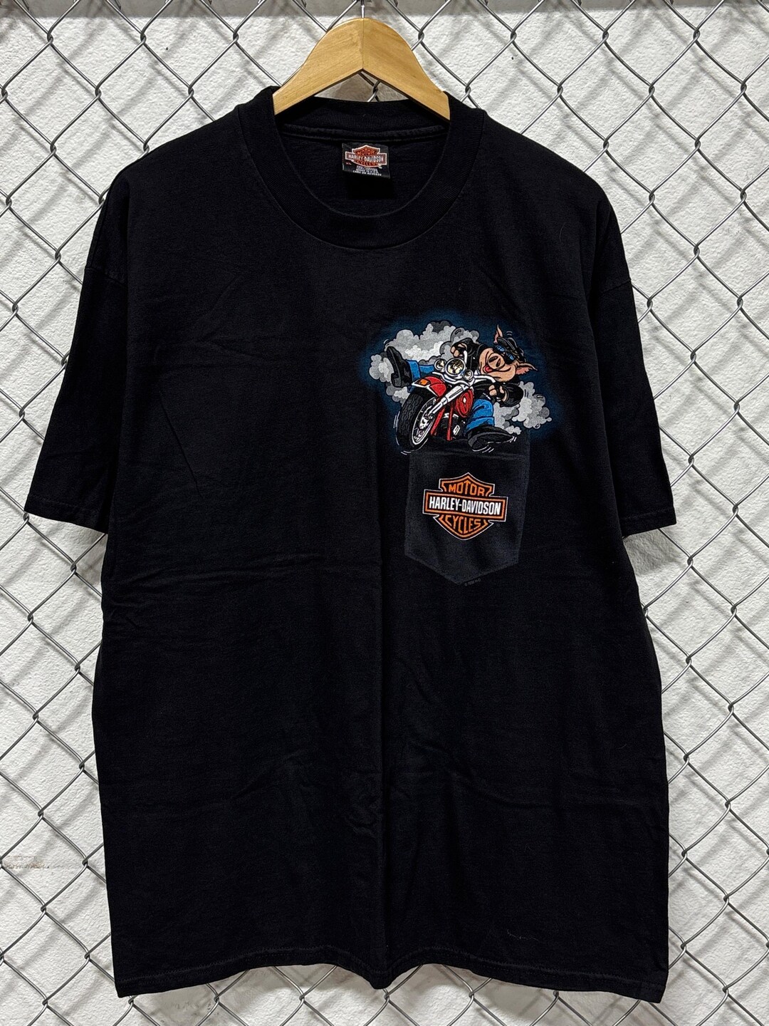 Vintage 1993 Harley Davidson Hog Fake Pocket Graphic Tee Size XL - Etsy