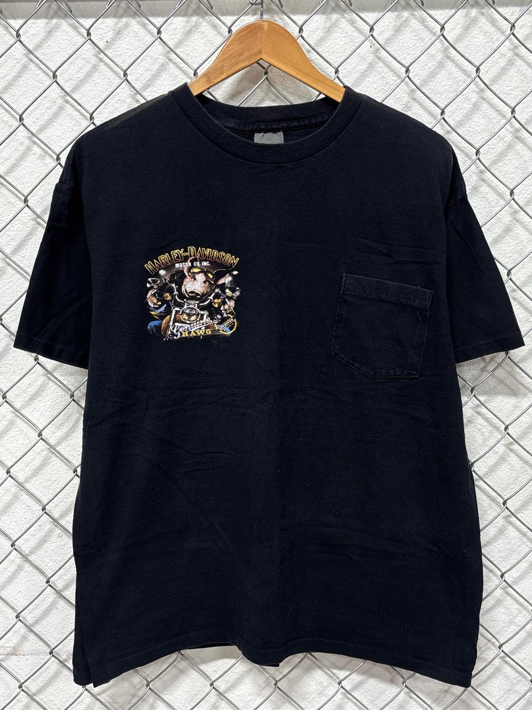 Vintage Harley Davidson 3D Emblem Genuine Hawg Biker Pocket Tee Size XL ...