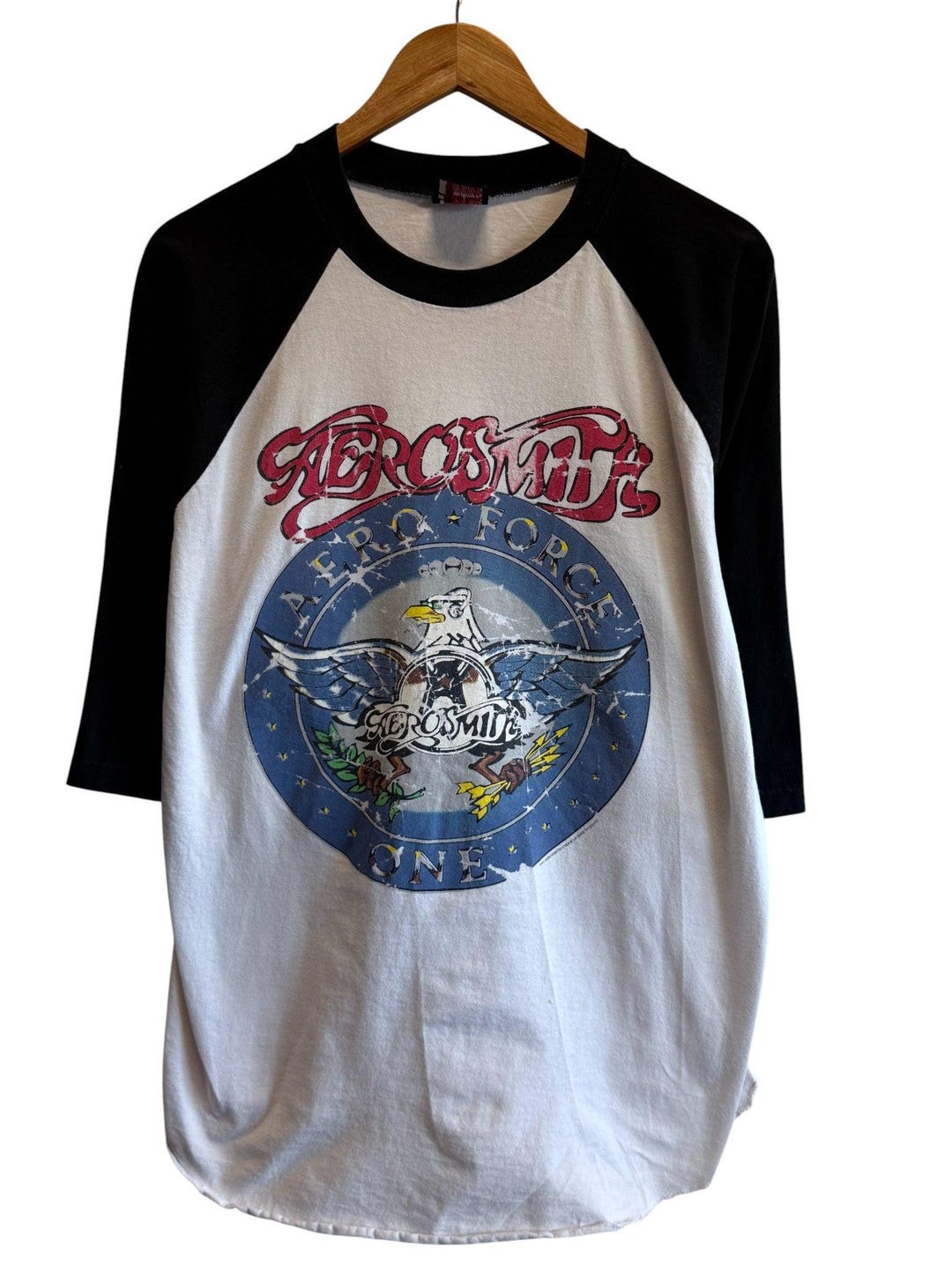 Vintage 1997 Giant Aerosmith Aero Force One Concert 3/4 Sleeve Tee Size ...