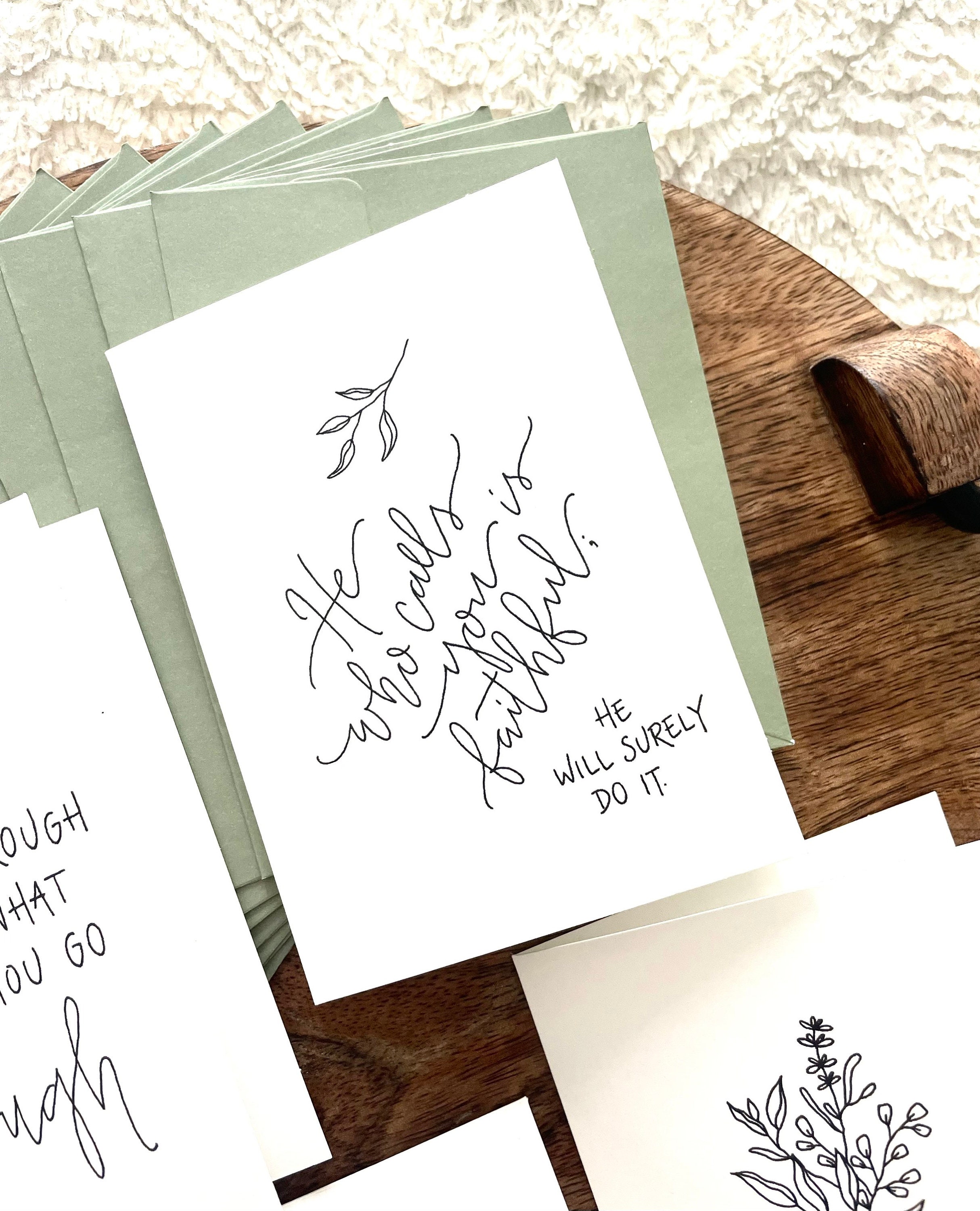 SALE Set of 8 Ivory Hand Drawn Inspirational Blank Notecards, Freehand ...