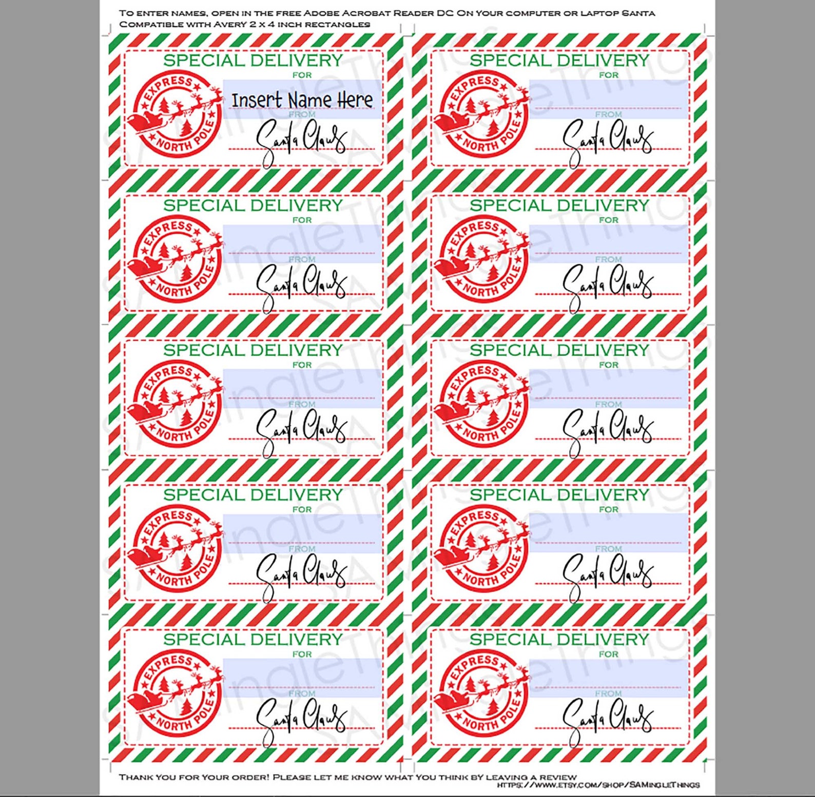 Instant Download Christmas Gift Label - PDF - Personalized - Santa ...