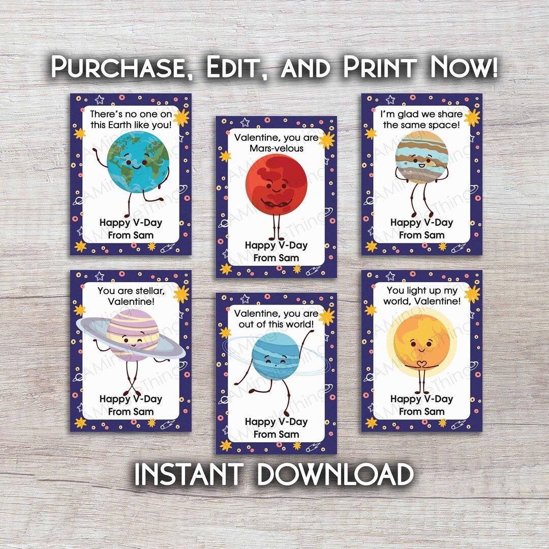 Instant Download - Stellar Planet Valentines Cards - PDF - Etsy