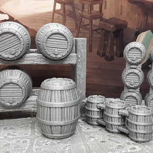 9 Piece Barrels and Casks Shelves 28mm Scale Fantasy Scatter Terrain 3D ...