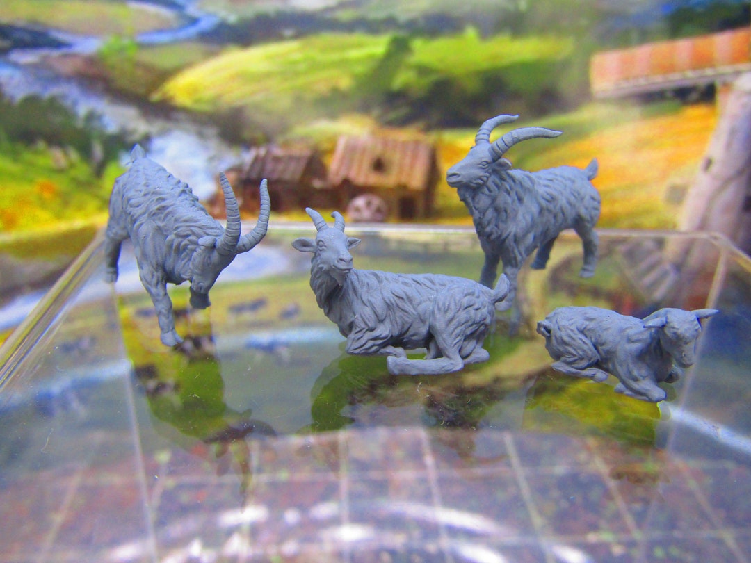 4pc Goats Set Farm Animals Livestock Mini Miniature 3D Printed Figure ...