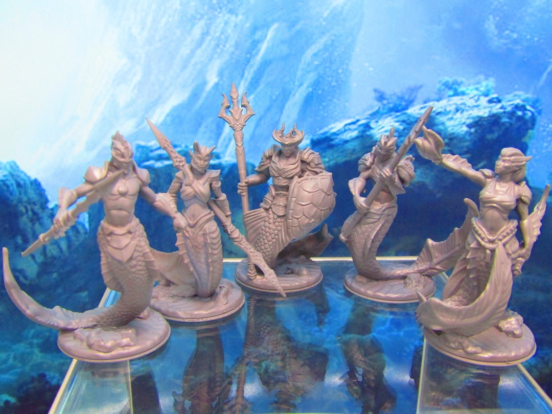 5pc Merfolk Mermaid Merman Set Mini Miniature Figure 3D Printed Model ...