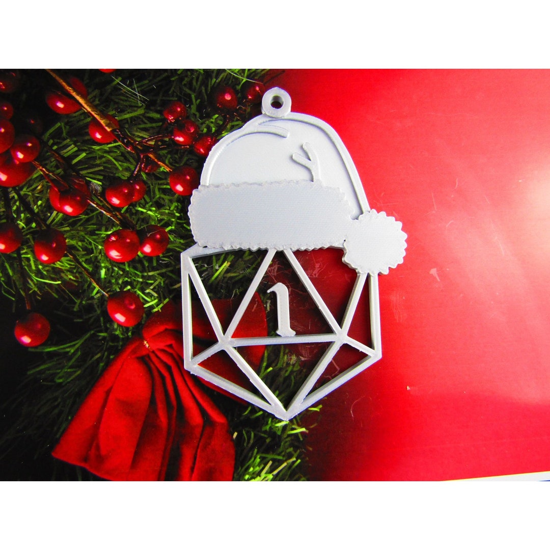 D20 20 Sided Die Dice Critical Fail Roll 1 W/ Hat Christmas Tree ...