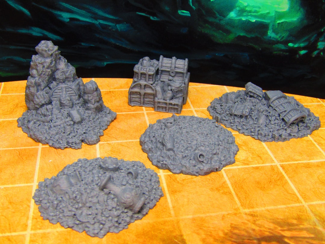 5pc Treasure Trove Coin Piles Chests Scatter Terrain Scenery 3D Printed ...