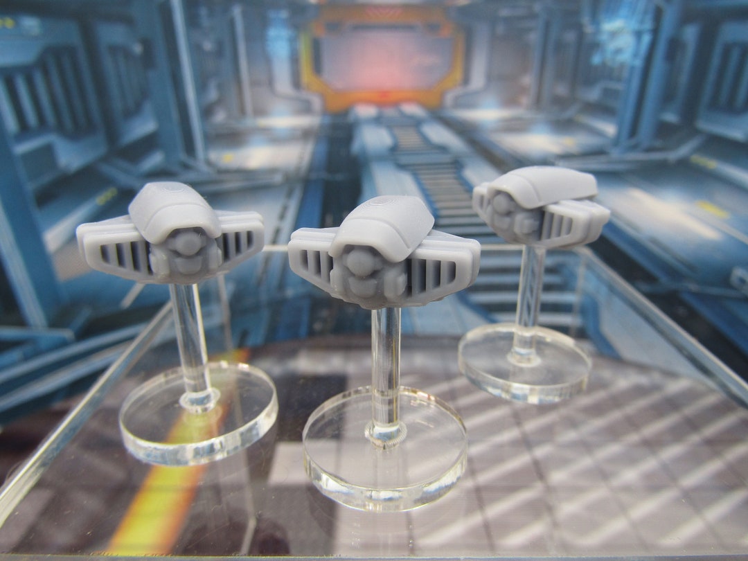 Lot of 3 Scout Drones W/ Flight Stands Mini Miniature 3D Printed Figure ...