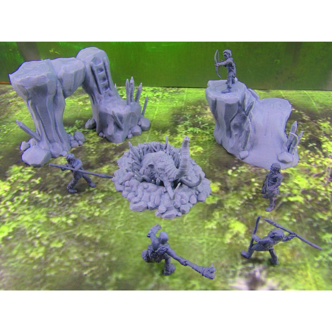 8pc Mammoth Ambush Set W/ Prehistoric Cavemen Tribal Hunter Minis ...