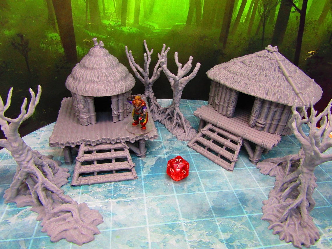 11pc Swamp / Marsh Huts and Trees Set Scatter Terrain Scenery 3D ...