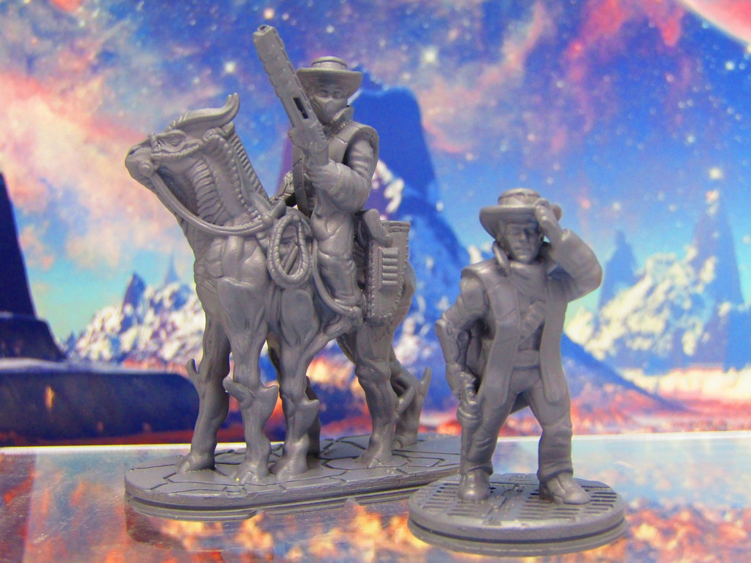 Space Cowboy Sheriff Deputy Pair Mounted & Walking Mini Miniature 3D ...