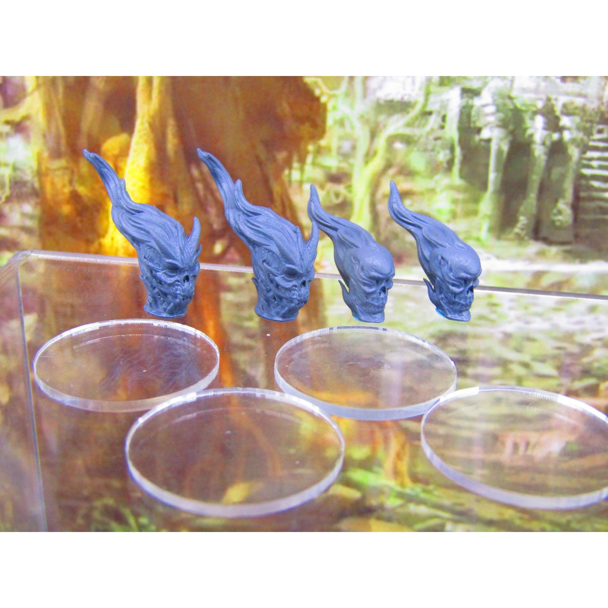 4pc Flaming Skulls Set Mini Miniatures 3D Printed Resin Model Figure 28 ...