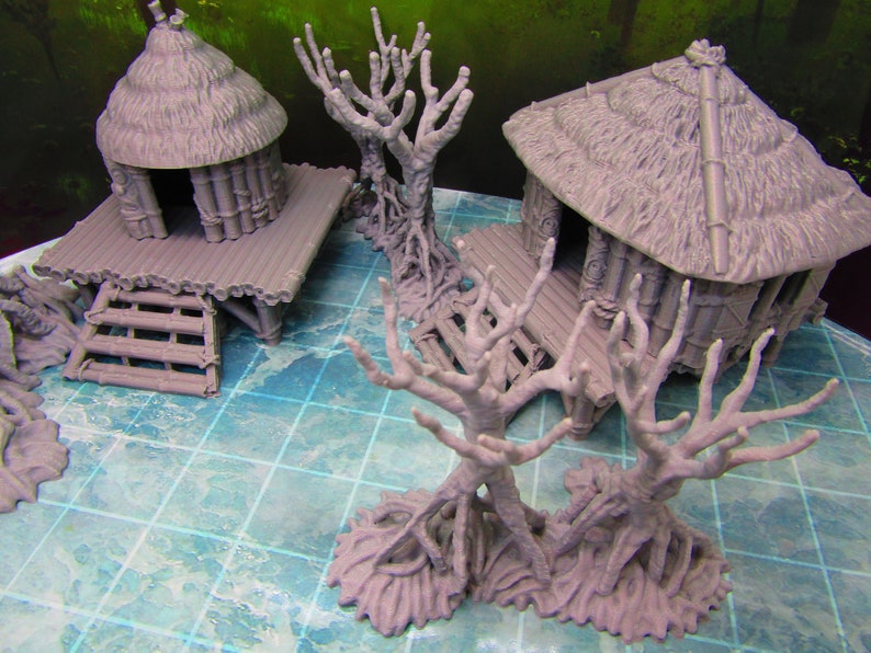 11pc Swamp / Marsh Huts and Trees Set Scatter Terrain Scenery 3D ...