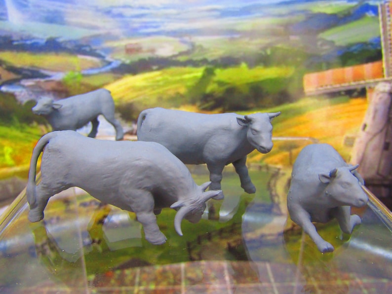 4pc Cows Cattle Farm Animals Livestock Mini Miniature 3D Printed Figure ...