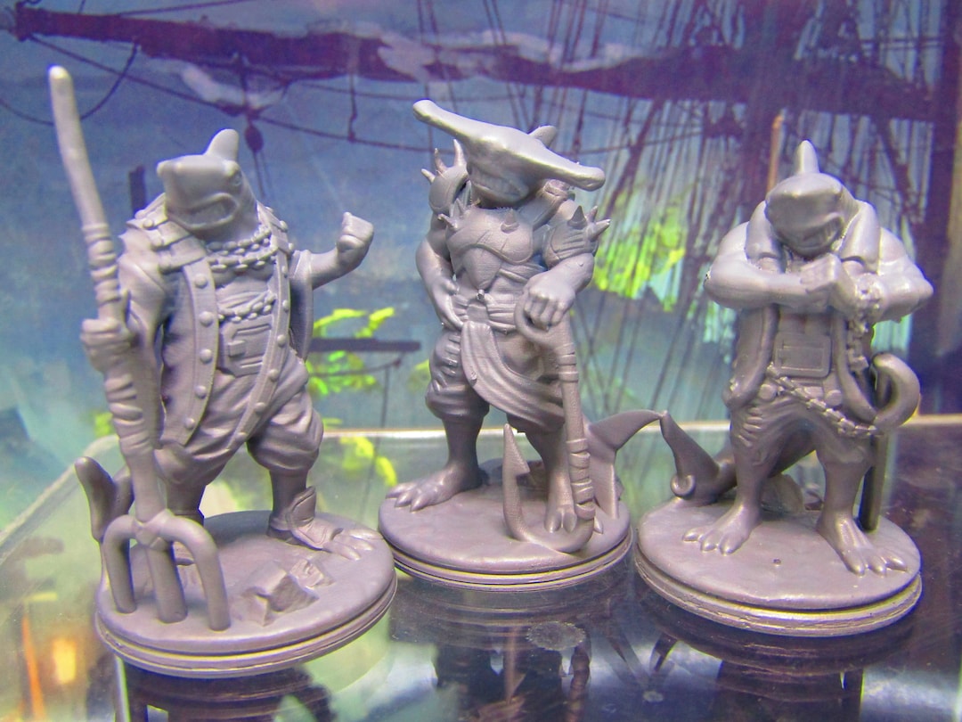 3pc Sharkman Pirate Wartribe Party Mini Miniature Figure 3D Printed ...