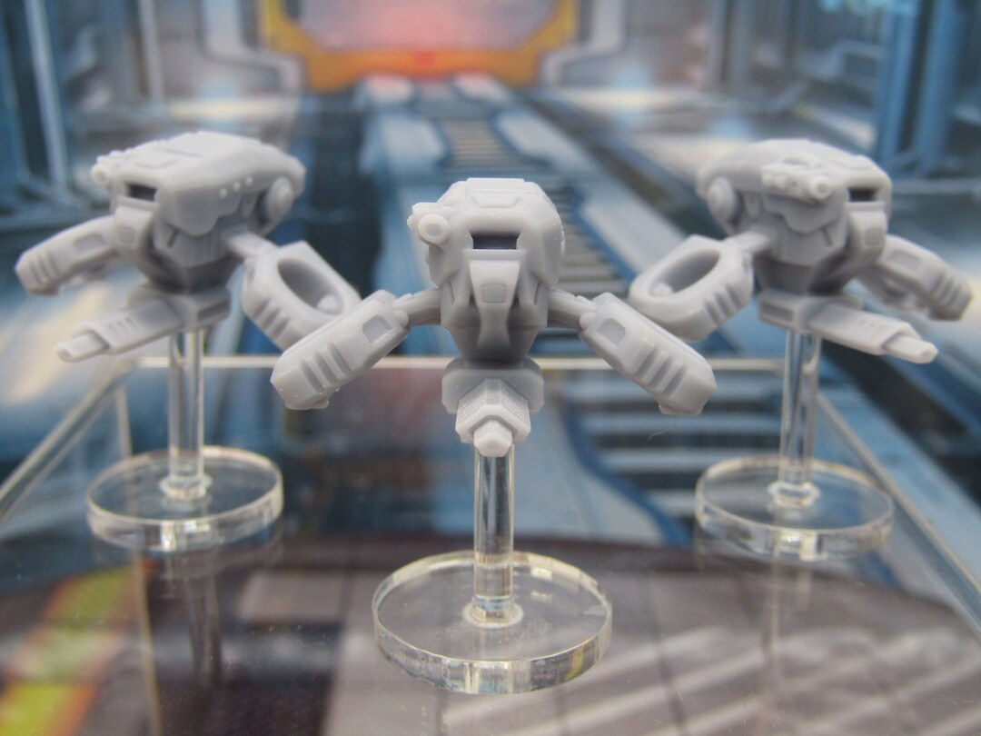 Lot of 3 Sentry Drones W/ Flight Stands Mini Miniature 3D Printed ...