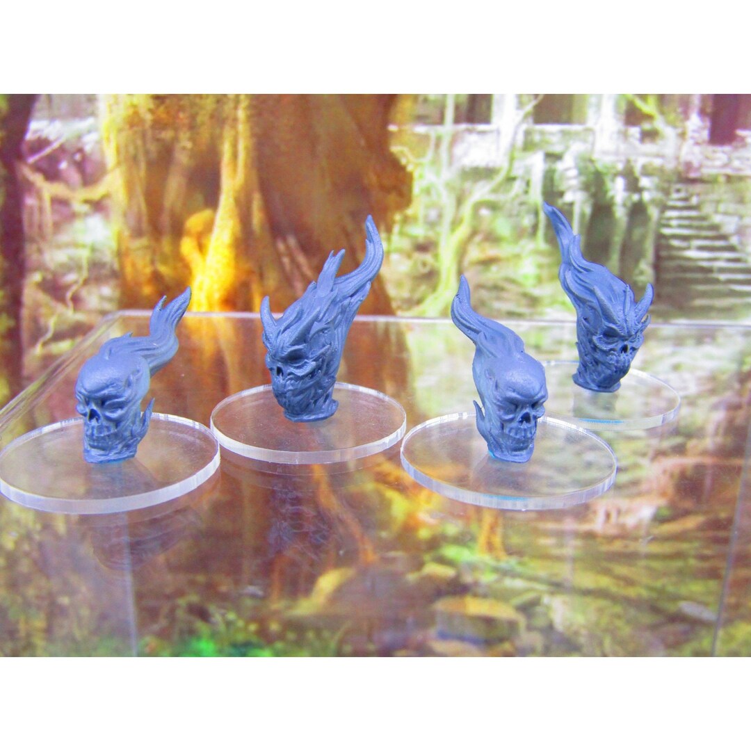 4pc Flaming Skulls Set Mini Miniatures 3D Printed Resin Model Figure 28 ...