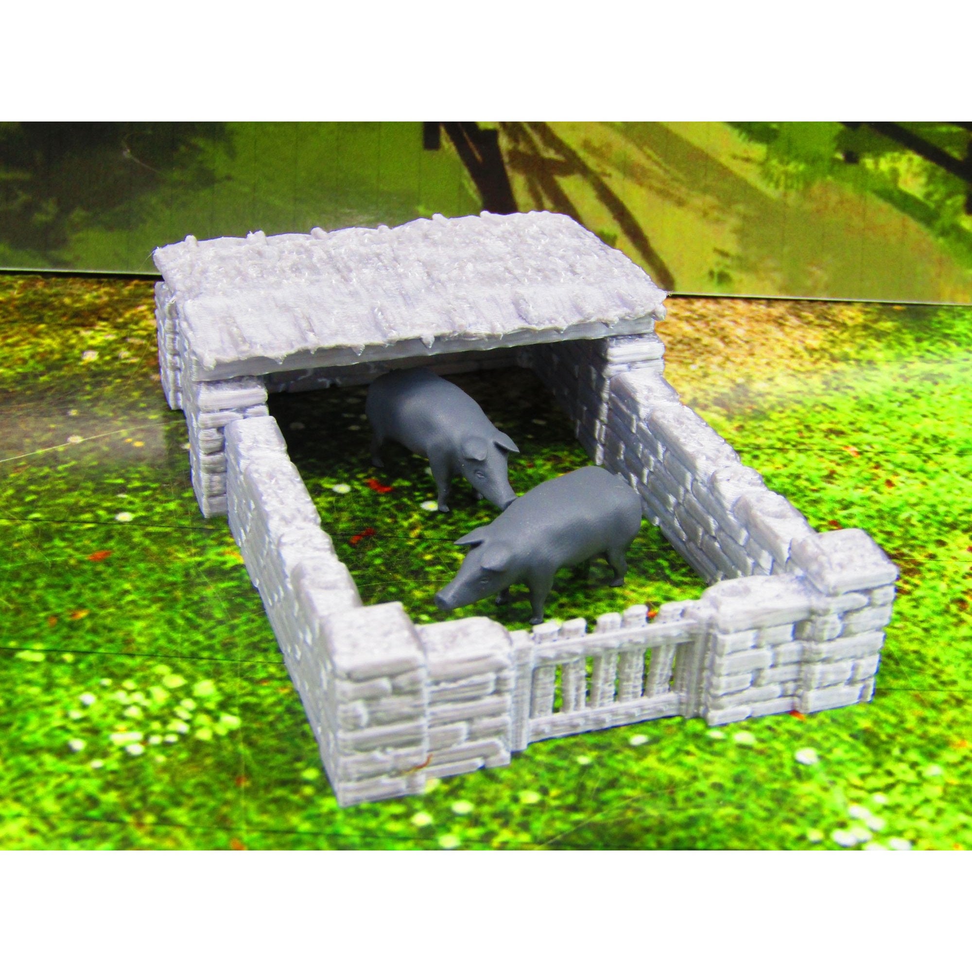 Farm Pig Pen & 2 Pigs Scatter Terrain Scenery 3D Printed Model 28/32mm ...