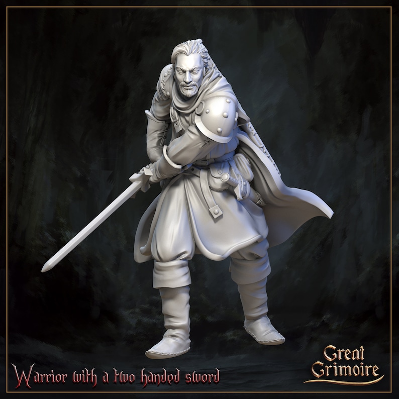 Warrior W/ Two Handed Sword Mini Miniature Model Character Figure 28mm ...