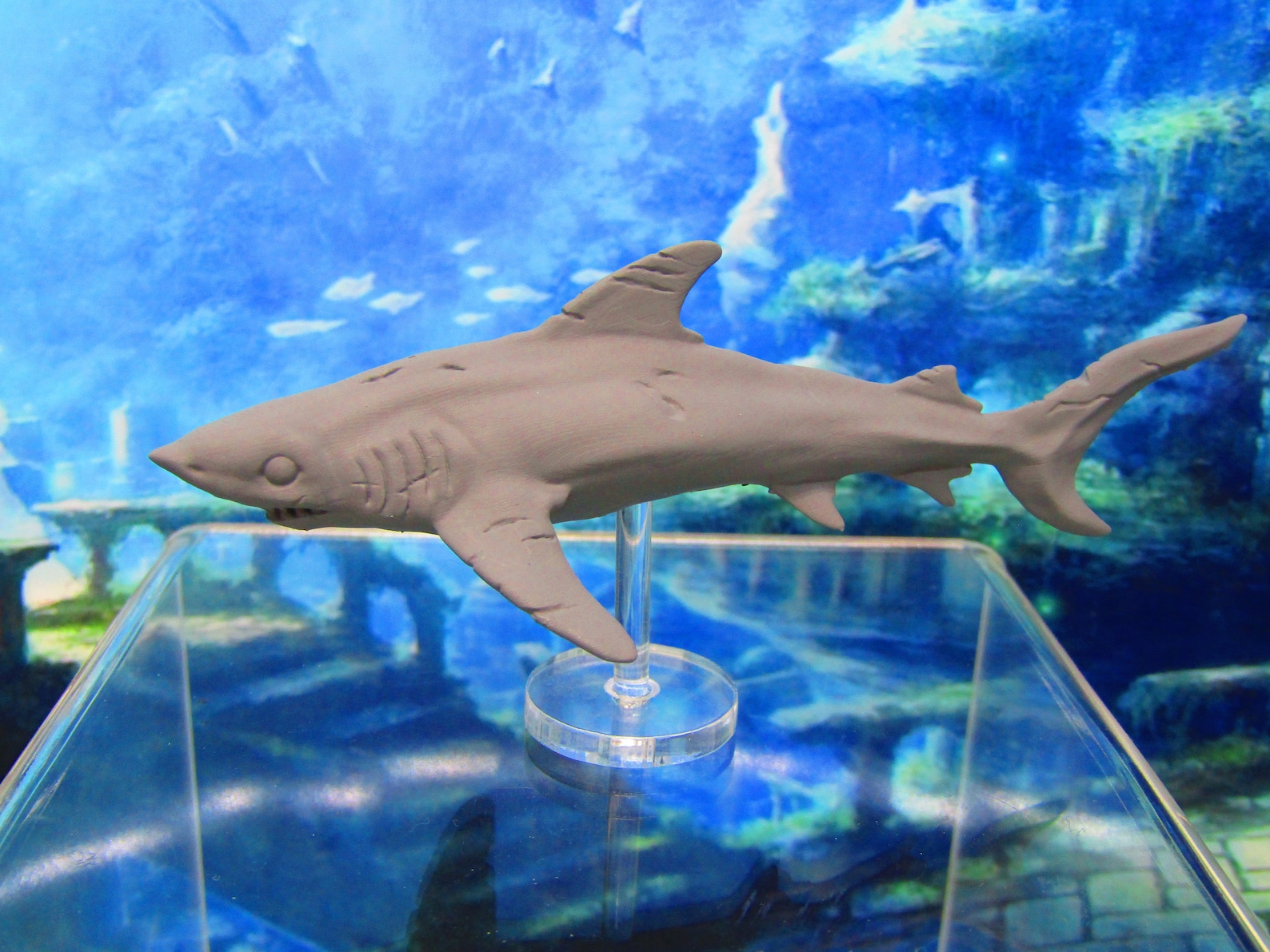 Scarred Battleworn Underwater Shark With Rod & Stand Mini Miniature 3D ...