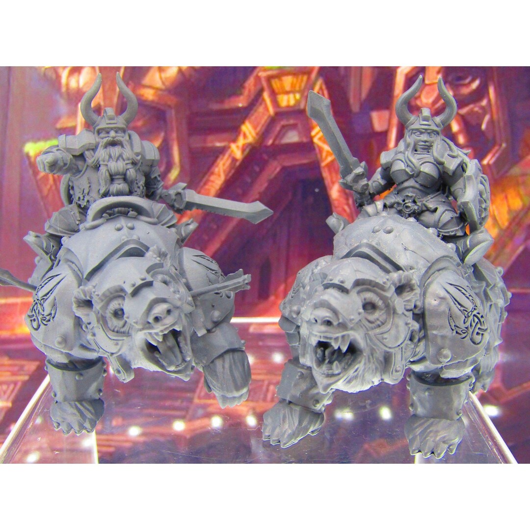 Dwarven King & Queen Pair Battle Ready on War Bears Mini Miniature ...