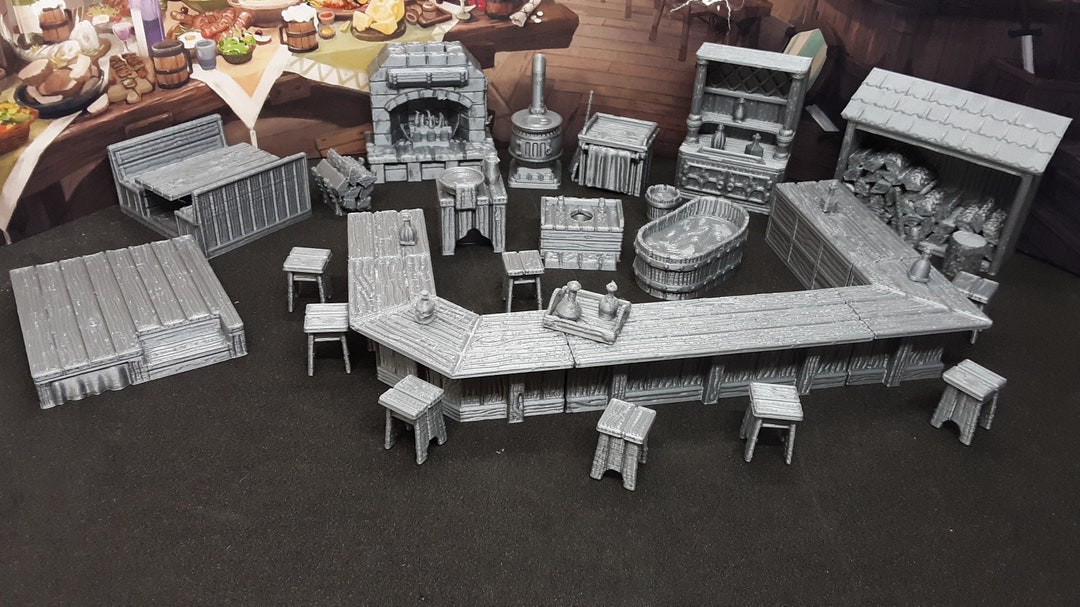 37pc Tavern Bar Inn Pub Dnd Miniature Terrain, Dungeons and Dragons, D ...