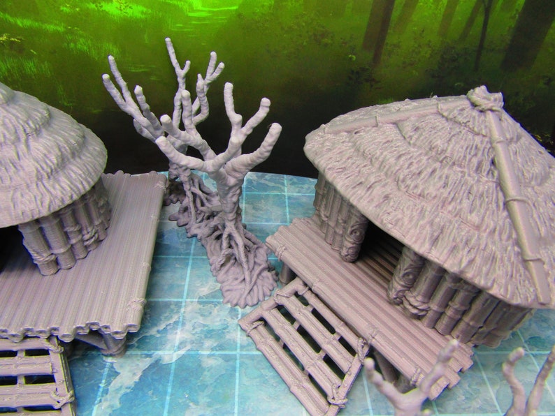 11pc Swamp / Marsh Huts and Trees Set Scatter Terrain Scenery 3D ...